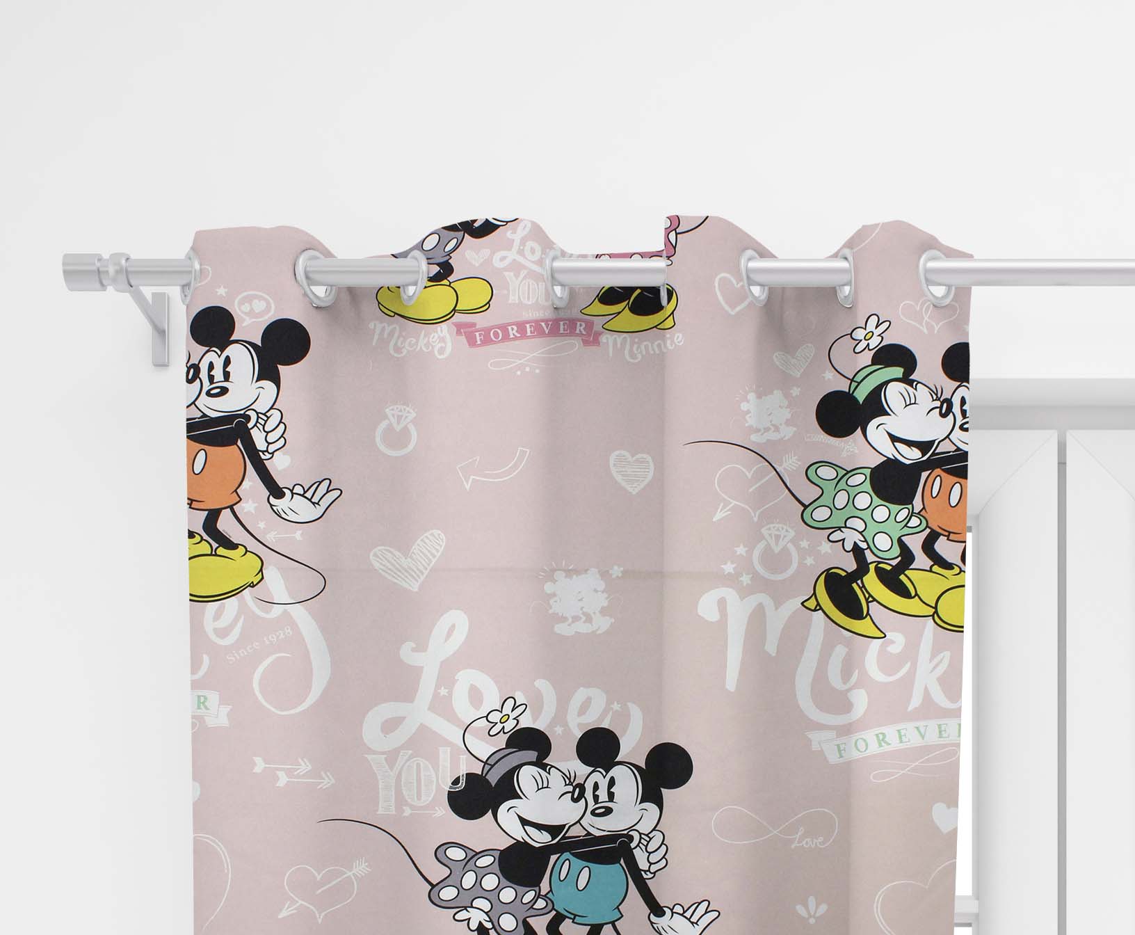 Παιδική κουρτίνα disney mickey mouse ροζ φόντο 100% βαμβακερό | Velona.gr